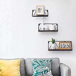 Coral Flower Floating Wall Shelves Set of 3 Rustic Space-Saving Decorative Wood Hanging Shelves Wall-Mounted Shelves Corner Shelves for Bathroom Kitchen Living Room Bedroom, rustic brown