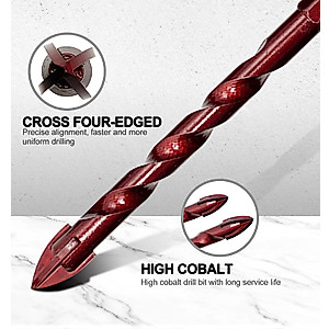 FEWELL Masonry Drill Bits 10 Pcs, Concrete Drill Bit Set Size 1/8" to 1/2", Professional High Cobalt Drill Bit Set for Tile Glass/Metal Brick Concrete Ceramic Plastic Wood