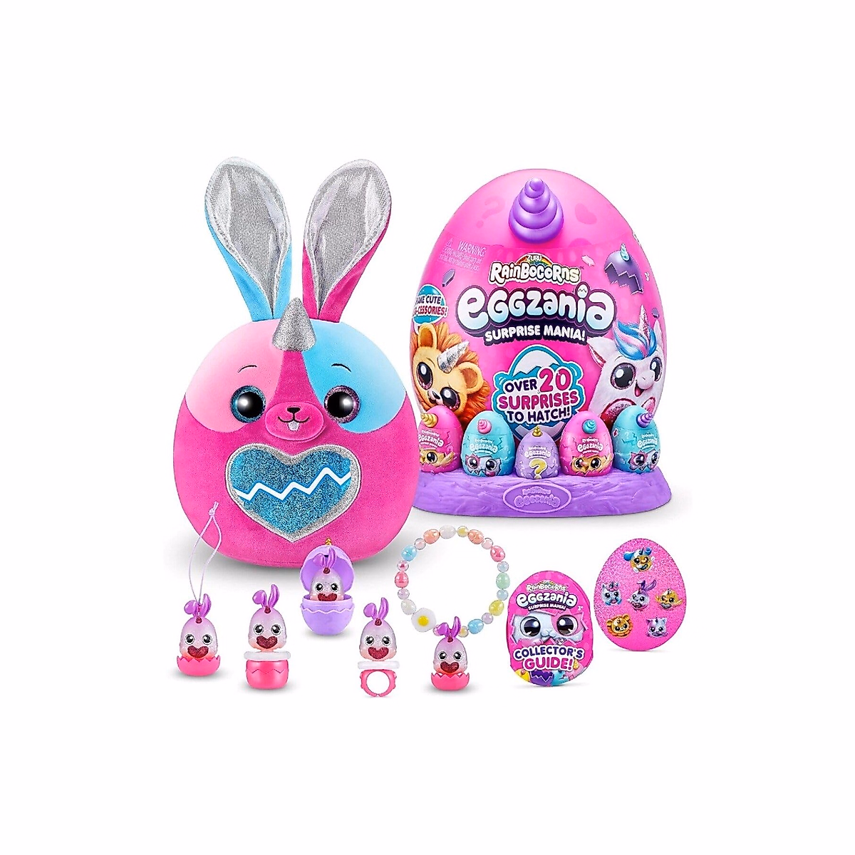 Rainbocorns Eggzania Surprise Mania Series 1 (Bunny) by ZURU, Collectible Plush Stuffed Animal, Surprise Eggs, 5 Mini Eggs, Stickers, DIY Jewelry, Slime, Ages 3+ for Girls, Children