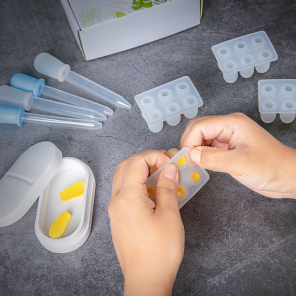 OrganiKit's Reusable Suppository Mold Kit - Eco-Friendly, 2ML, Silicone, Suppository Molds | Kit Includes 4 Suppository Mold Tray's, 4 Liquid Droppers, 1 Suppository Case.