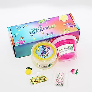 2 Pack Crunchy Slime - Smells Nice Pineapple Slime and Peach Slime - SSSSuper Stretchy Glossy Slime Perfect for Kids Party Favor, Classroom Prize or Christmas Stocking Stuffer - Boys Girls