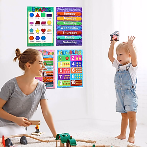 STOBOK Educational Preschool Posters for Kindergarten Classrooms,Includes Alphabet Letters,Colors,Numbers,Days of The Week,Farm Animals,Seasons,Weathers,Months,Shapes,10 Pieces