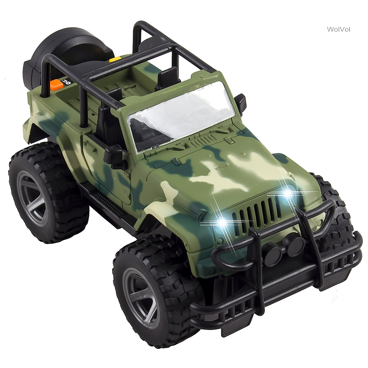 WolVolk Off-Road Military Fighter Car Toy - Friction Powered Toy Vehicle with Fun Lights & Sounds - 2 Doors Open - Great Gift for All Occasions for Kids Boys & Girl