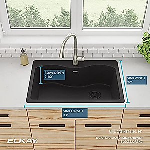 Elkay ELGS3322RBK0 Quartz Classic Single Bowl Drop-in Sink, Black