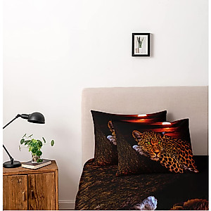 Holiyjog Cheetah Print Bedding Leopard Quilt Cover Sets Brown Linens Bed Pillow Shams Queen Size Animal Home Textile (Queen, 002)