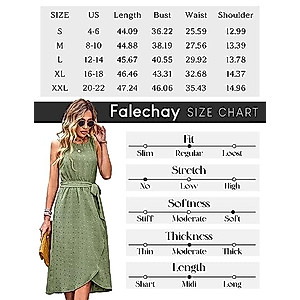 Falechay Midi Dresses for Women Wedding Guest with Belt Pocket Crew Neck Sleeveless Green Dress L Loose Vacation