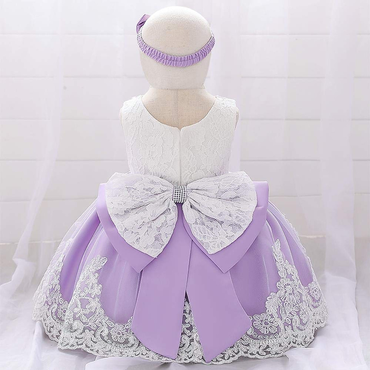 Dressy Daisy Baby Girls Wedding Flower Girl Lace Dress with Headband Special Occasion Pageant Birthday Party Dresses Size 6-12 Months Purple 426