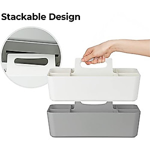 Carrotez Craft Storage Organizer, Craft Storage Containers, Caddy Tote Bin, Divided Plastic Organizer with Handle for Craft, Sewing, Art, Office Supplies, Multi Use, Stackable, Portable, White