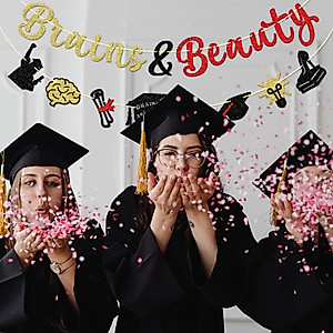Brains And Beauty Banner, Pre-strung Graduation Banner, Graduation Party Decorations for Graduation Girls, Graduation Woman