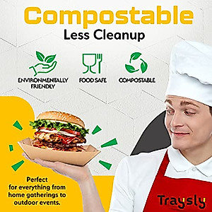 Traysly 50 pack Food Boats Disposable 3lb Eco Friendly Poly Coated Paperboard, Greaseproof Paper Boats for Food Serving, Hot Dog Nacho Trays and Nacho Boats for Concession Stand, Parties