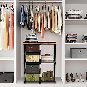 VASICAR Small Fabric Dresser with 2-Tier Side Shelf, 4 Drawers Storage Drawer Units for Bedroom, Storage Cabinet, Beside Sofa Table for Hallway Entryway