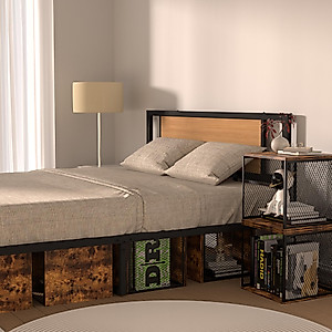 Ksuefao 2 Cube Storage Organizer, Small Bookshelves, DIY Variable Stackable Wooden & Metal Cubes Shelves for Desktop, Bedroom, Living Room, Black Brown