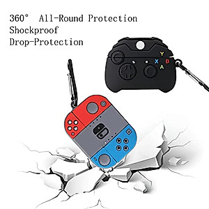 2 Pcs Wifantien 3D Cute Gamepad+Switch Case for AirPod Pro 2019/2022, Cartoon Kids Boys Men Kawaii Cool Game Gamepad Shape Keychain Case for Airpods Pro/Pro 2nd Gen 2022