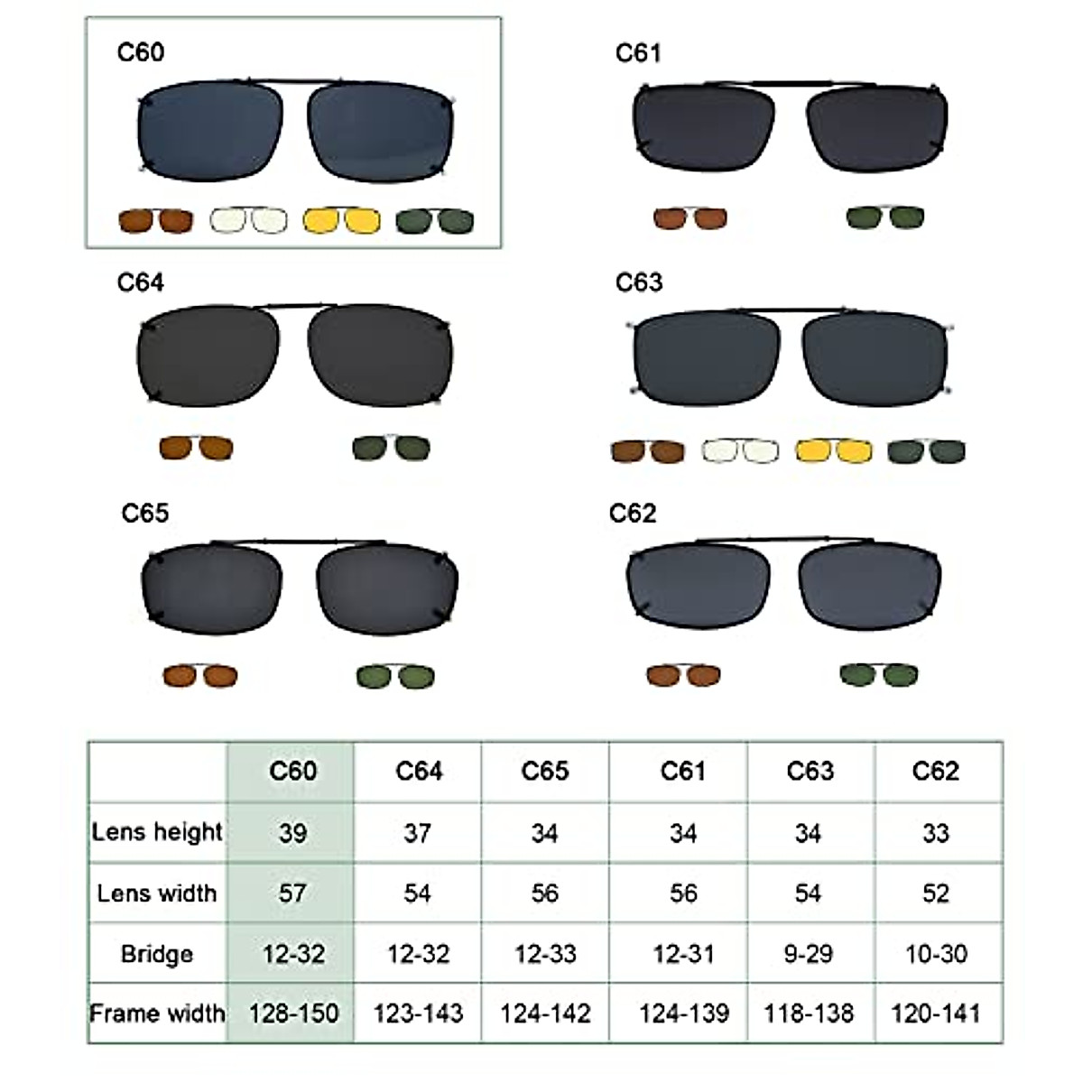 Eyekepper Large Clip On Sunglasses With Spring Draw Bar Polarized Grey Lens 57x39MM