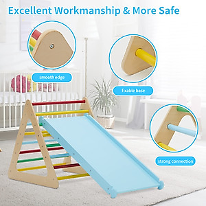 GOME Foldable Climbing Triangle Ladder with Ramp, 2-in-1 Wooden Triangular Climber for Climbing and Sliding, for Children Boys Girls Indoor and Outdoor Use, Toddlers Climbing Toys, Muticolored…
