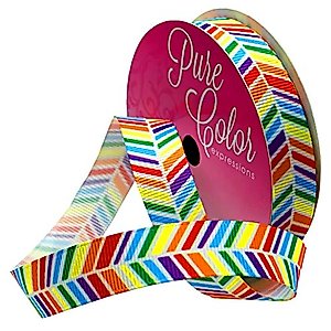 Morex Ribbon Wired Fiesta Herringbone Ribbon, 5/8 inch by 4 Yards, Rainbow, 8644.16-698