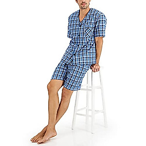 Hanes Men's Short Sleeve Pajama Set, Blue Plaid, 2X-Large