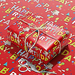 Ulmasinn Birthday Wrapping Paper Flat 8 Sheets for Boys Girls Kids Baby Shower, Two of the Yellow Gift Wrapping Paper Has the Word Birthday Spelled Wrong, 20 X 29 Inches Each