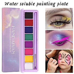 2 PCS Water Activated Eyeliner Palette 8 Colors Neon Face Paint Liner Makeup UV Glow Longlasting Fluorescent Face and Body Paint with Brush for Halloween Christmas (Set AB)