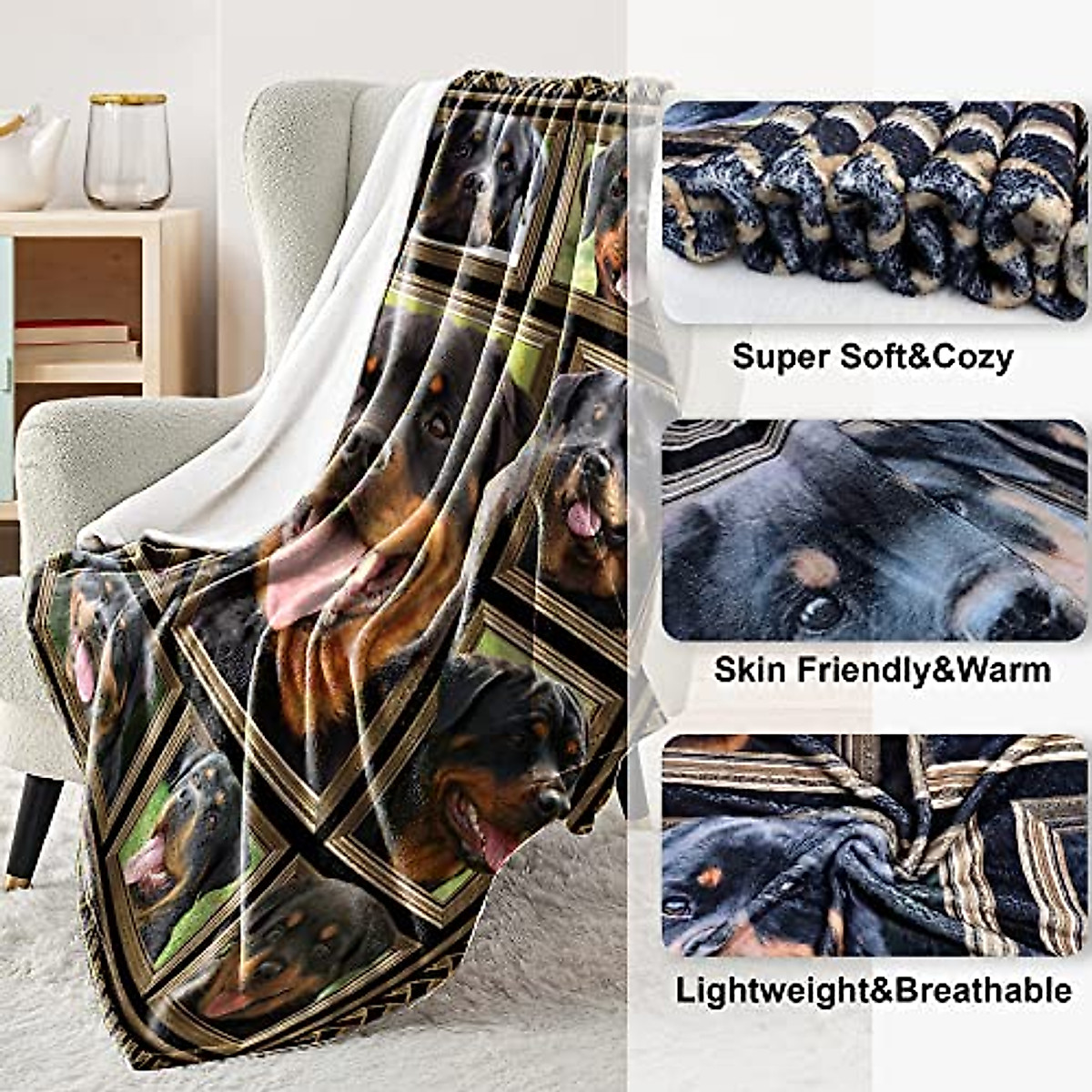 Rottweiler Blanket for Women Men, Rottweiler Gifts for Rottweiler Dog Lover, Super Soft Fuzzy Dog Throw Blanket Rottweiler Decor Plush Gift for Birthday Christmas 60x80 inch