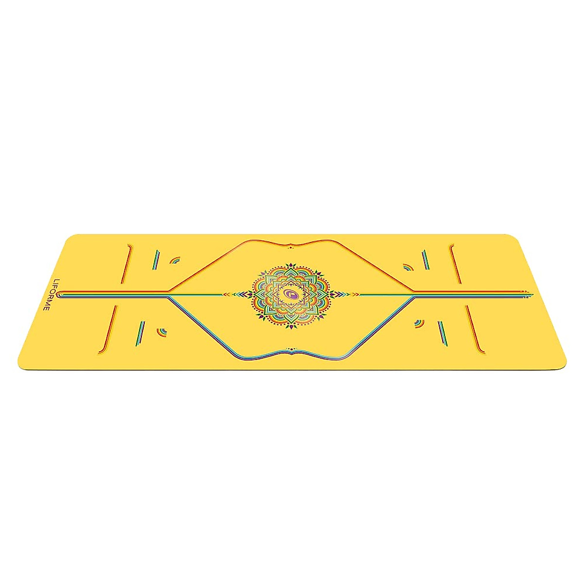 LIFORME Printed Yoga Mat & Travel Mat Bundle Pack – Patented Alignment System, Eco-Friendly, Non-Slip Warrior-Grip, Made with Natural Rubber, Thick, Sweat Resistant, Comfortable - Yellow/Yellow