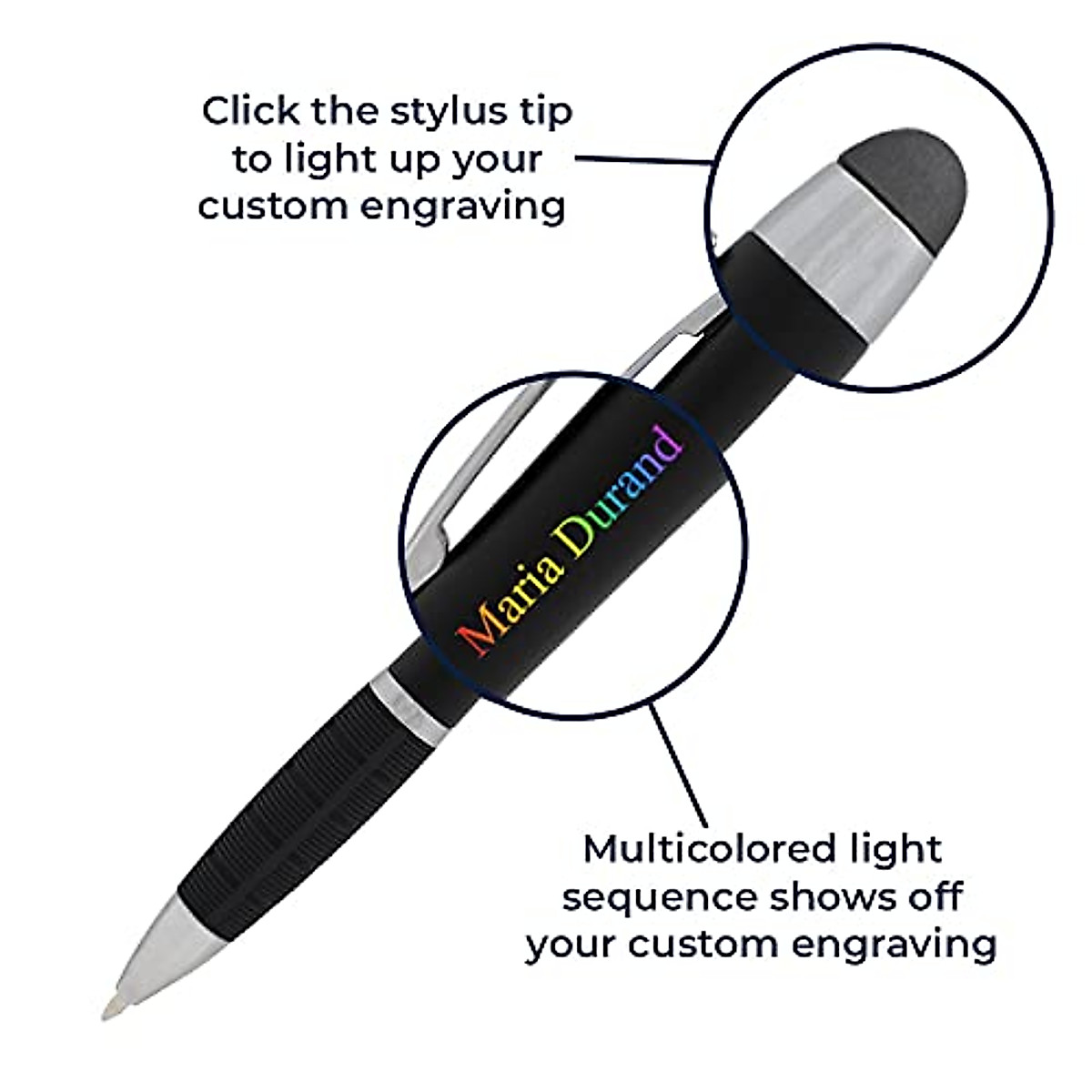 Dayspring Pens Personalized Pen | Black Lumen Light Up Pen. A Gift Pen With Engraving That Lights Up. Personalized Gift Light Up Click Stylus.
