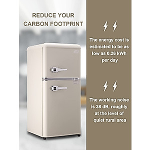 KRIB BLING 3.5 Cu.Ft Retro Refrigerator with Freezer 2 Door Energy Saving Top-Freezer Compact Refrigerator with 7 Level Adjustable Thermostat Control Cream