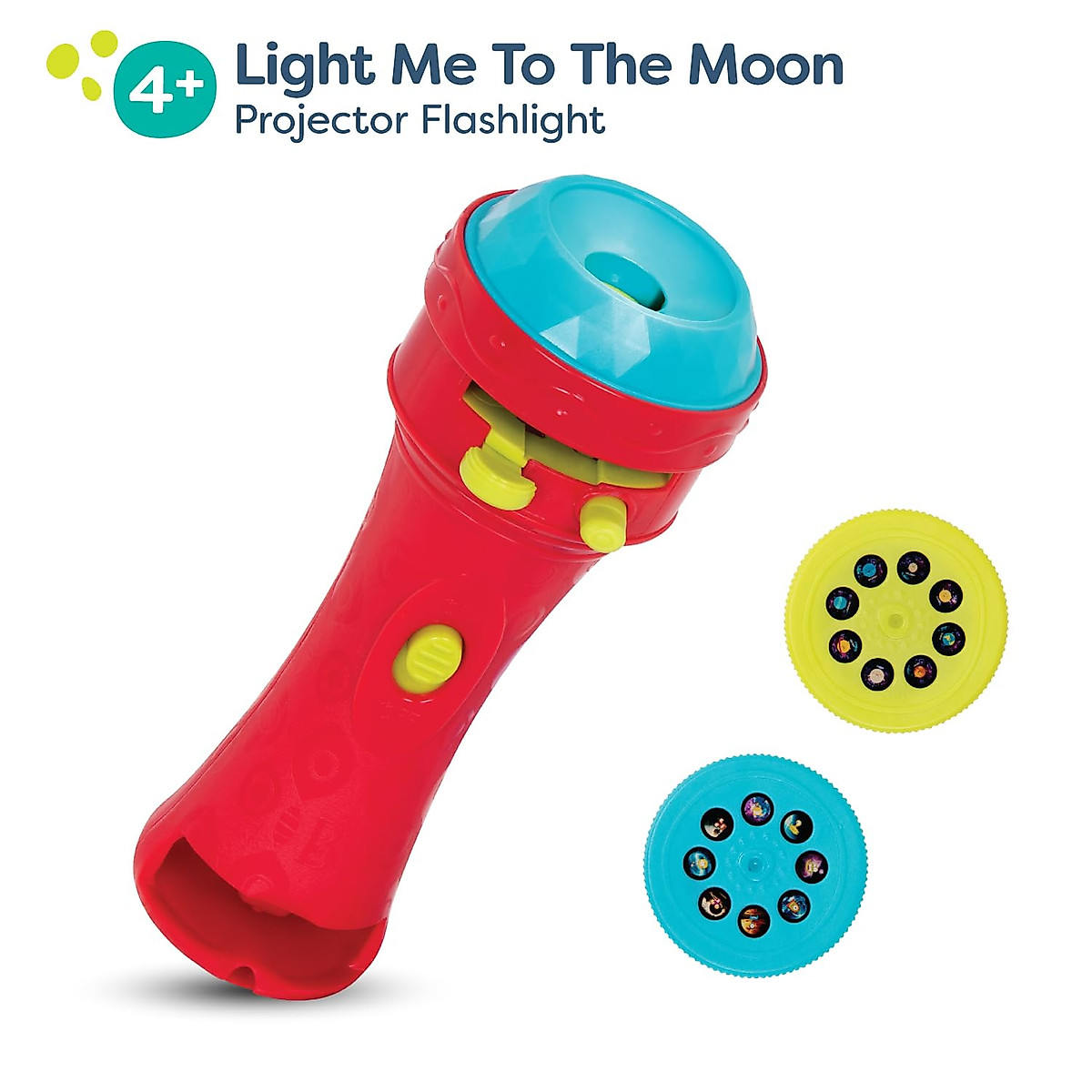 B. toys –Children’s Projector Flashlight with Image Reels- Pretend Play-Make Everything Cosmic & Bright- Light Me To The Moon – 4 years +