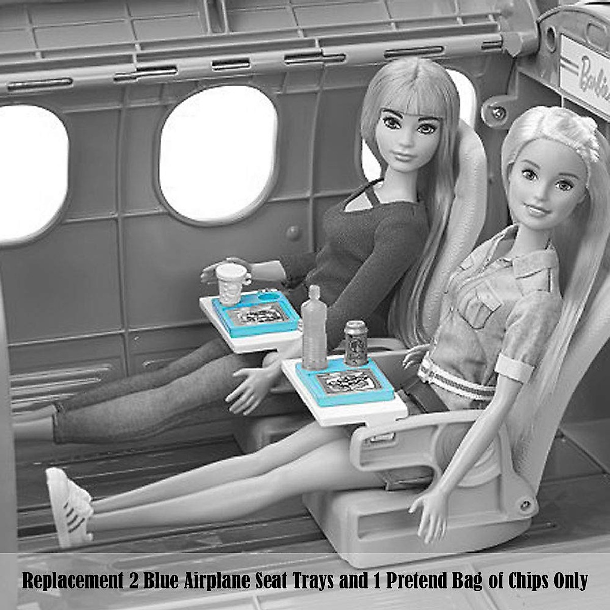 Mattel Replacement Parts for Barbie DreamPlane Playset - GDG76 ~ Includes 2 Blue Airplane Seat Trays and 1 Pretend Bag of Chips