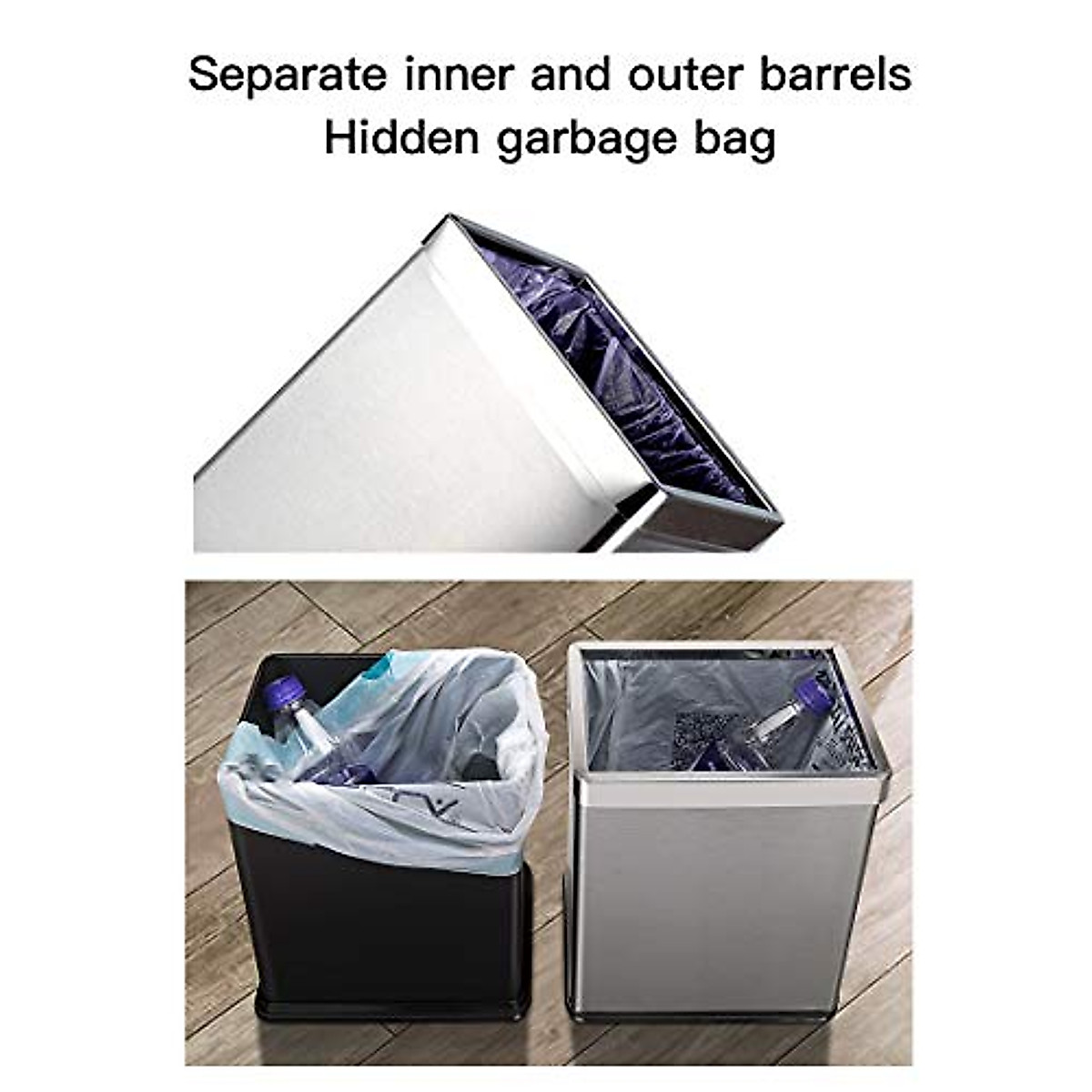 Huaqinglian 2.6gallon Small Metal Office Trash Can,Slim Garbage Can,Bathroom Wastebasket Dust Bin for Kitchen,Living Room,Bedroom…(Stainess Steel)