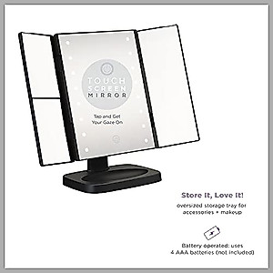 Conair Reflections Tri-Panel LED Lighted Vanity Makeup Mirror, 1x/2x/3x magnification, Matte Black finish