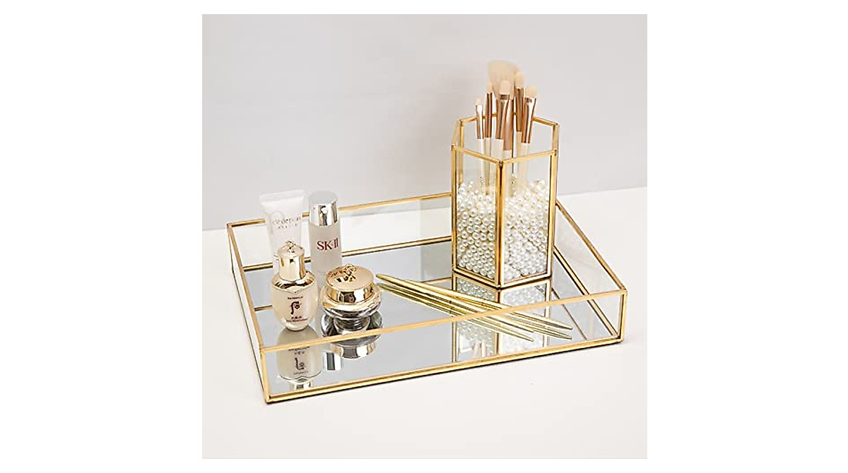 Lyellfe Gold Perfume Trays 2-Pack - Elegant Vanity Jewelry Organizer