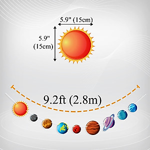Uniwish Space Banner 9 Pieces Solar System Planets Hanging Paper Garland Outer Space Themed Party Decorations Kids Birthday Party Supplies Photo Backdrop