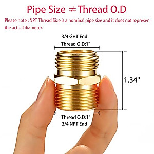 2 Pack 3/4" GHT to 3/4" NPT Male Connector, Brass Garden Hose Fitting, Male Hose Adapter