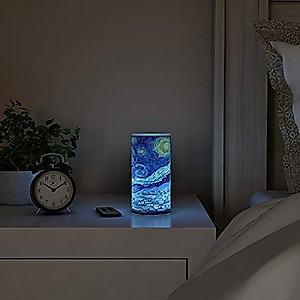 Lavish Home 80-FC1008 LED Starry Night Candle with Remote Control Timer Van Gogh Art on Vanilla Scented Realistic Flickering or Steady Flameless Light-Decor, (L)3”x (W)3”x (H)6”