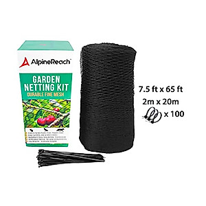 AlpineReach Garden Netting Heavy Duty Bird, Deer, Plant Protection 7.5 x 65 ft Extra Strong Woven Mesh Animal Net, Reusable Kit with Zip Ties, Fencing for Fruits Trees, Black