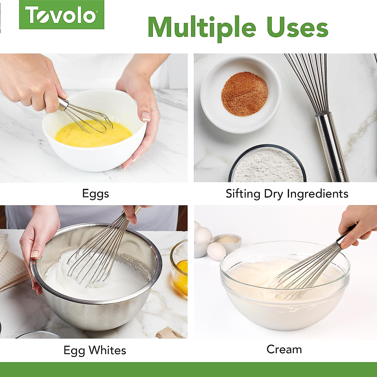 Stainless Steel Whip Whisk Set, 9" & 11" - Kitchen Balloon Whisks for Cooking, Blending, Mixing, Stirring, Whipping & Beating - Whisking Tool as Mixer, Frother & Stirrer - Dishwasher Safe - Set of 2