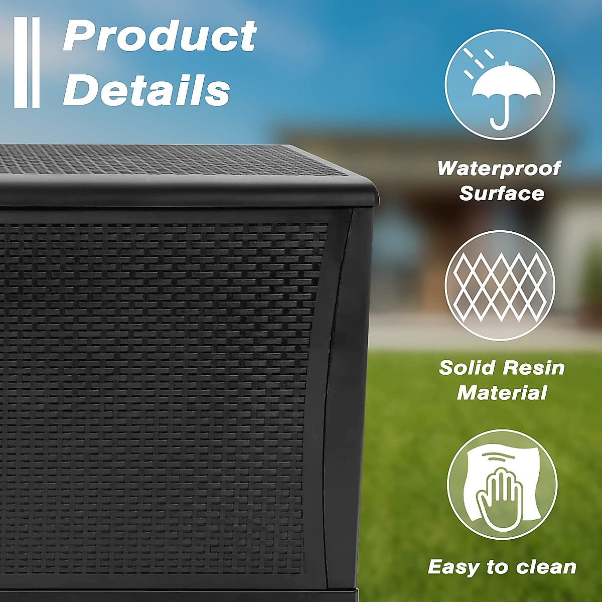 Patiomore 120 Gallon Resin Wicker Patio Storage Box, Outdoor Storage Container Deck Box and Gar,(Black)
