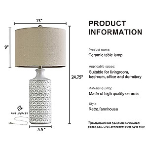 PoKat 24.75" Modern Contemporary Ceramic End Table Lamps Set of 2 for Living/Study Room Desk Décor,Bedside,Nightstand Lamps for Bedroom Office Farmhouse,White