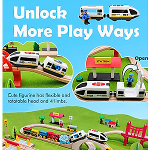 Tiny Land Battery Operated Action Locomotive Train (Magnetic Connection)- Powerful Engine Bullet Train Set Compatible with Thomas, Brio, Chuggington - Train Toys for Toddlers