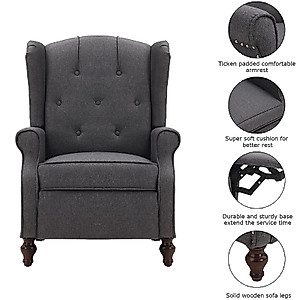 B BAIJIAWEI Tufted Wingback Recliner - Massage & Heat Function - Fabric Push Back Recliner with Remote Control, Adjustable Backrest (Grey)