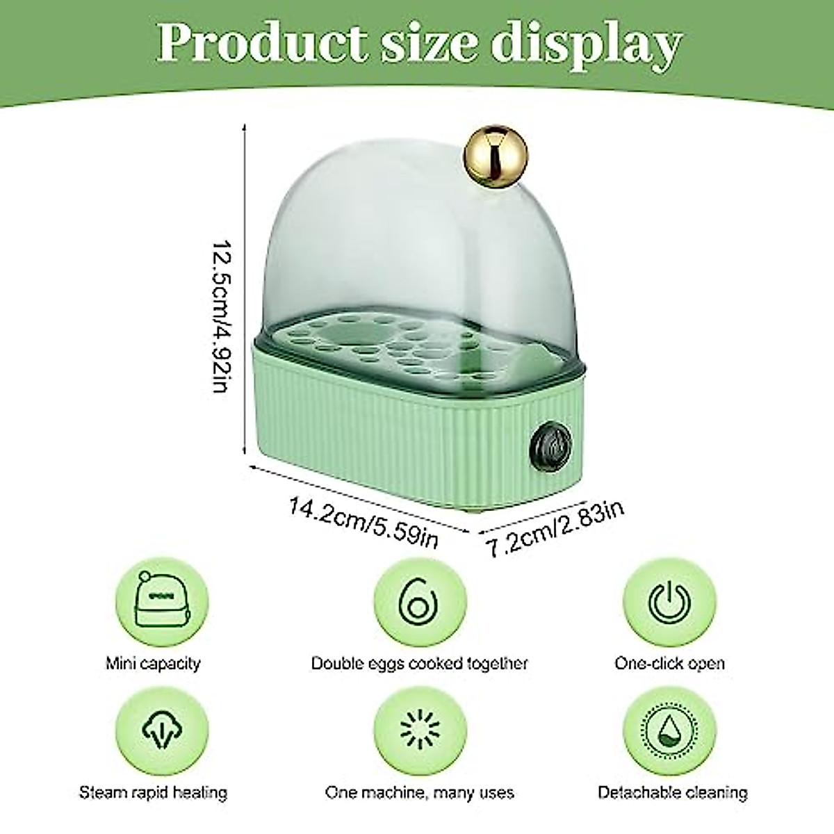 Egg Cooker Electric 2-Egg Capacity, Soft, Medium, Hard-Boiled Egg Cooker with Auto Shut-Off, Measuring Cup Included, BPA Free