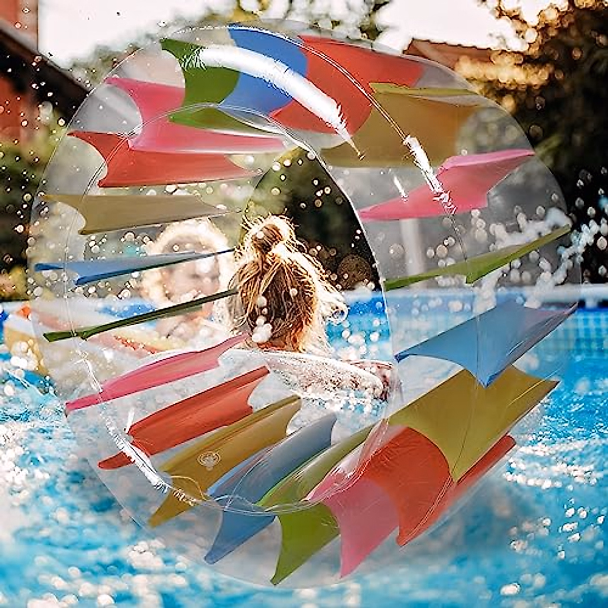 MorTime Inflatable Roller Float, 65'' Colorful Water Wheel, Swimming Pool Roller Toy for Kids and Adults Outdoors