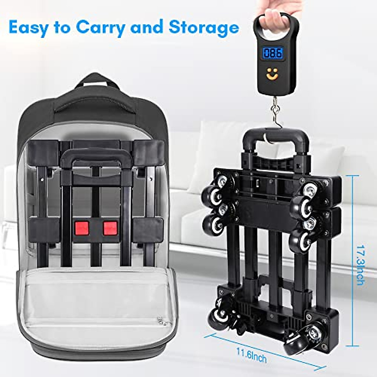 Folding Hand Truck, 500 lbs Heavy Duty Dolly Cart with six 360° Rotating Wheels, Travel carseat Stroller for Airport, Extended Platform Luggage cart with Foldable handtruck, 8.6 lbs Portable Trolley