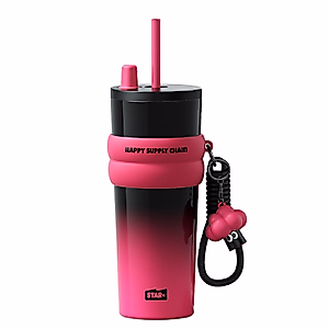 SDGA+ 24 OZ Insulated Leak Proof Tumbler with Lid and Straw, Stainless Steel Coffee Travel Mug for Hot and Cold, Reusable Portable Water Bottle, Metal Thermal Cup Gift for Women, Black and Pink