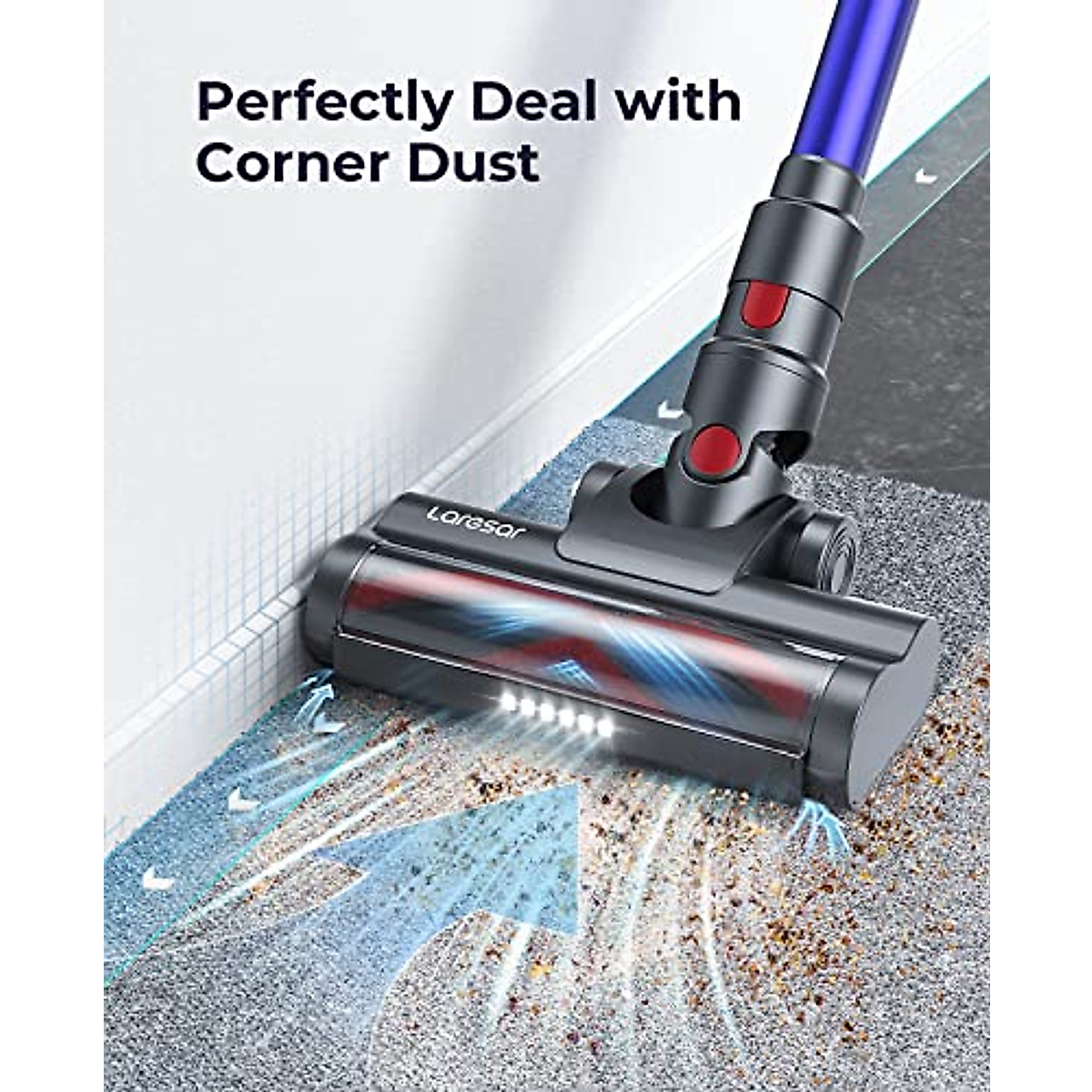 Laresar Cordless Vacuum Cleaner, 33Kpa/400W Stick Vacuum Cleaner, Handheld Vacuum, Stepless Speed Regulation & LED Screen, Headlights, Up to 55Mins, Suitable for Carpet, Pet Hair, Hardwood Floor
