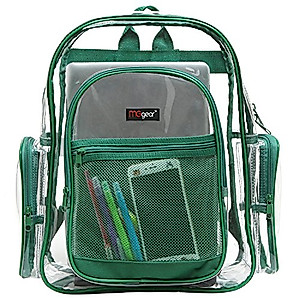 MGear 17-Inch Clear Backpack for Adults, Students, Children, Transparent PVC School Backpack with Green Trim