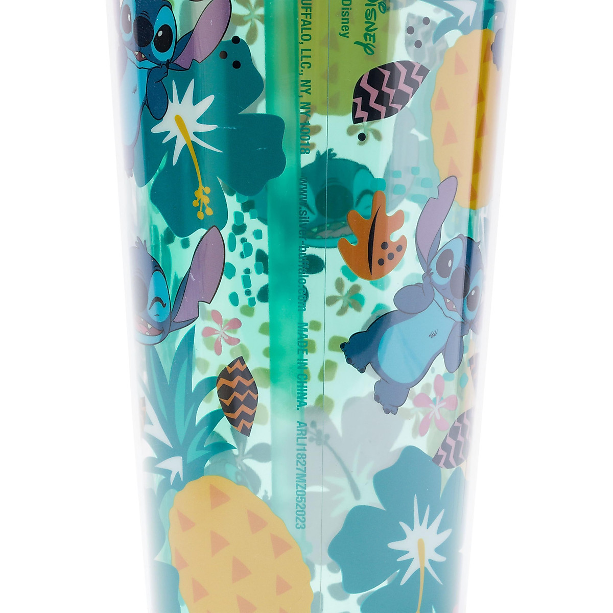 Silver Buffalo Disney Lilo and Stitch Aloha Tropical Leaves Pattern Dome Glitter Top Travel Tumbler, 24 Ounces