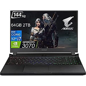 GIGABYTE AORUS 5 SE4 15.6" FHD 144Hz (Intel 12th Gen i7-12700H, 64GB RAM, 2TB SSD, GeForce RTX 3070 8GB) Thin Bezel, IPS 3A Gaming Laptop, Thunderbolt 4, RGB Backlit Keyboard, IST Cable, Win 11 Home