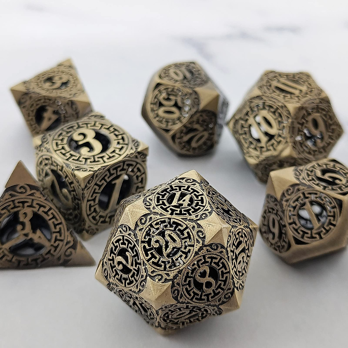 DND Dice Set Dungeons and Dragons Dice Gifts RPG D&D Metal Polyhedral Dice Set Games Role Playing MTG Shadowrun Pathfinder Dice D4 D6 D8 D10 D12 D20 Dice, Ancient Bronze